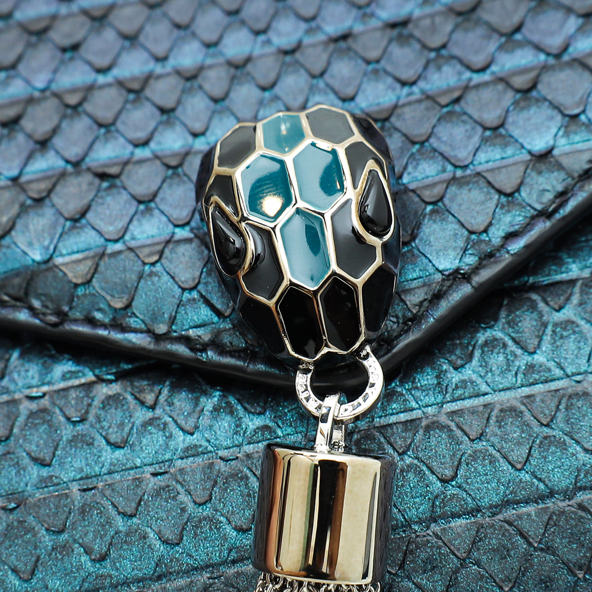 Bvlgari Metallic Teal Python Serpenti Forever Tassel Clutch – THE CLOSET