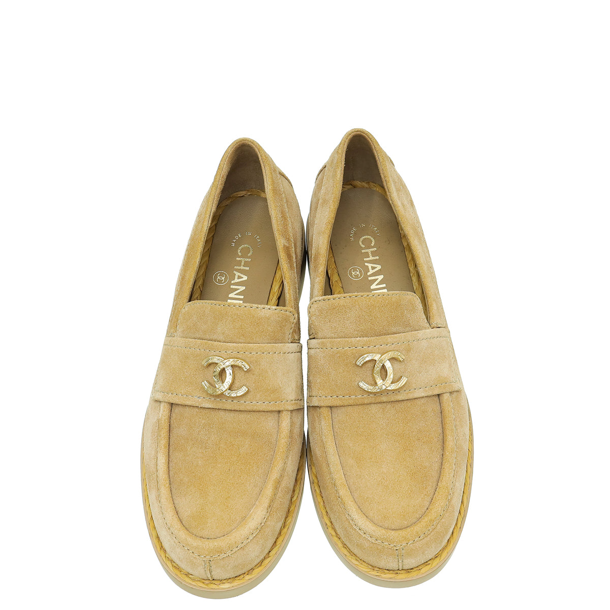 Chanel Beige CC Suede Moccasins Loafer 37 – THE CLOSET