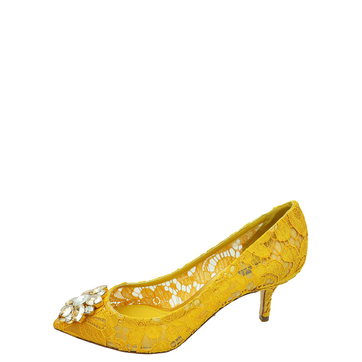 Dolce & Gabbana Yellow Bellucci Lace Embellished Pump 37 – THE CLOSET