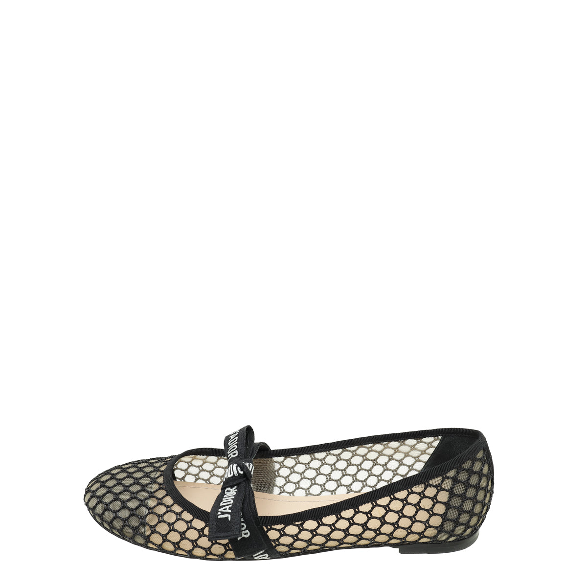 Christian Dior Black Miss J'adior Fishnet Mesh Flat Ballerina 39 – THE ...