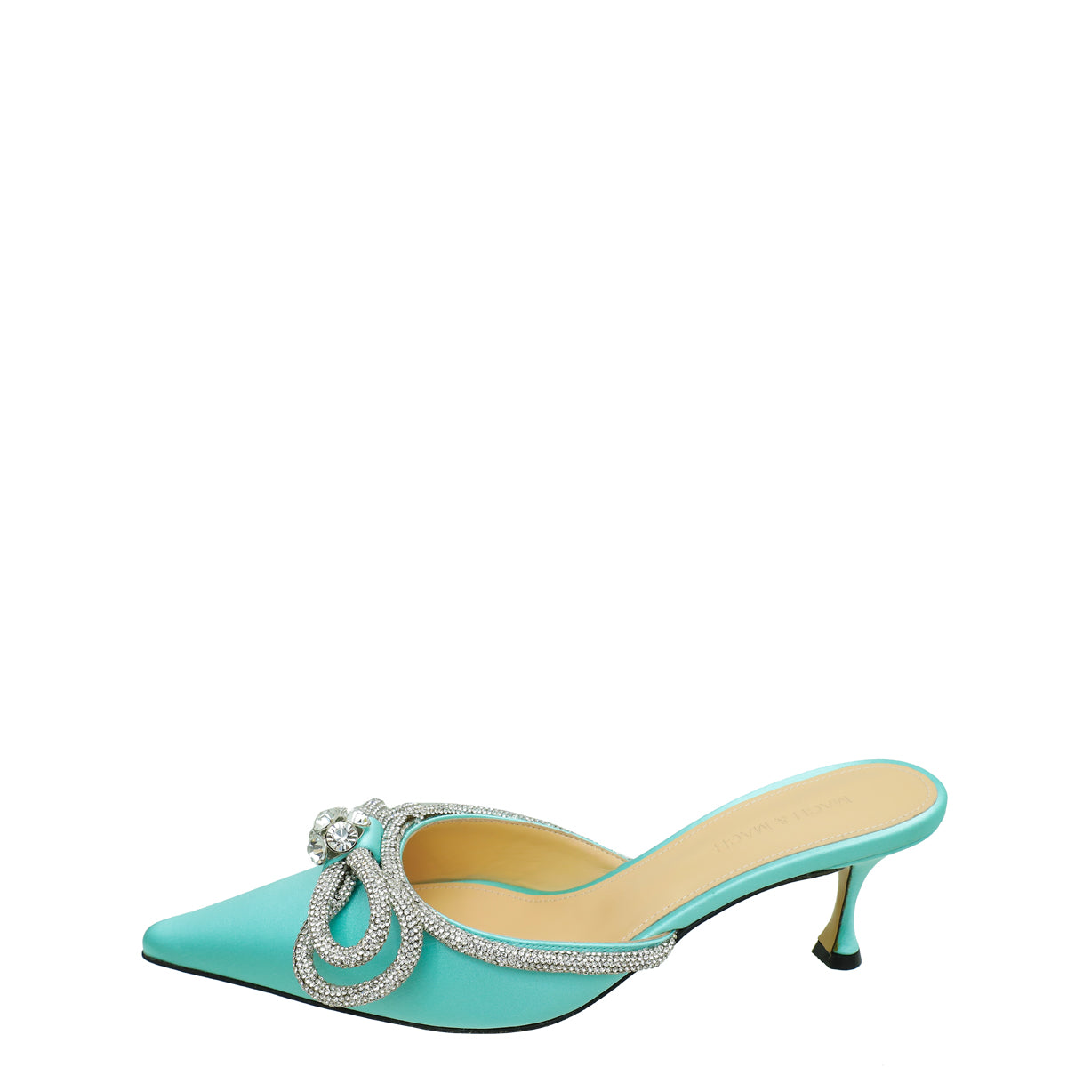 Mach & Mach Mint Green Satin Double Bow Crystal Mules 40 – THE CLOSET