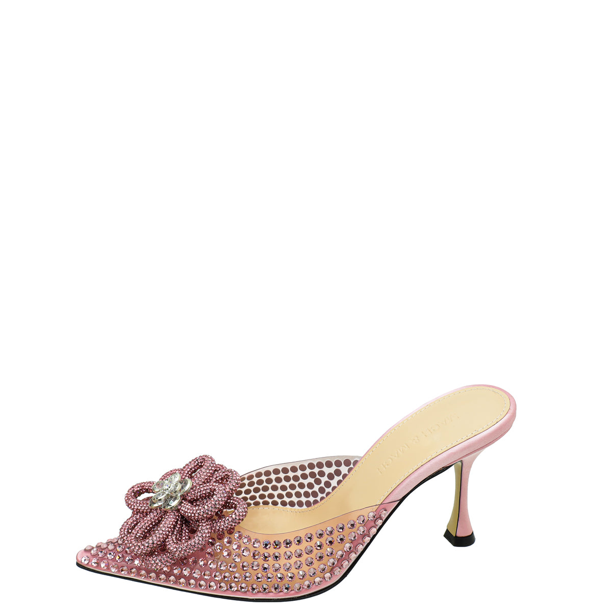 Mach & Mach Pink PVC & Satin Crystal Carrie Rose Mules 36.5 – THE CLOSET