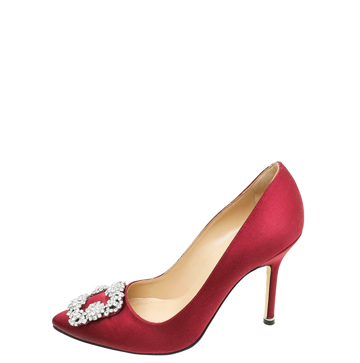Manolo Blahnik Wine Red Satin Hangisi Pump 37 – THE CLOSET