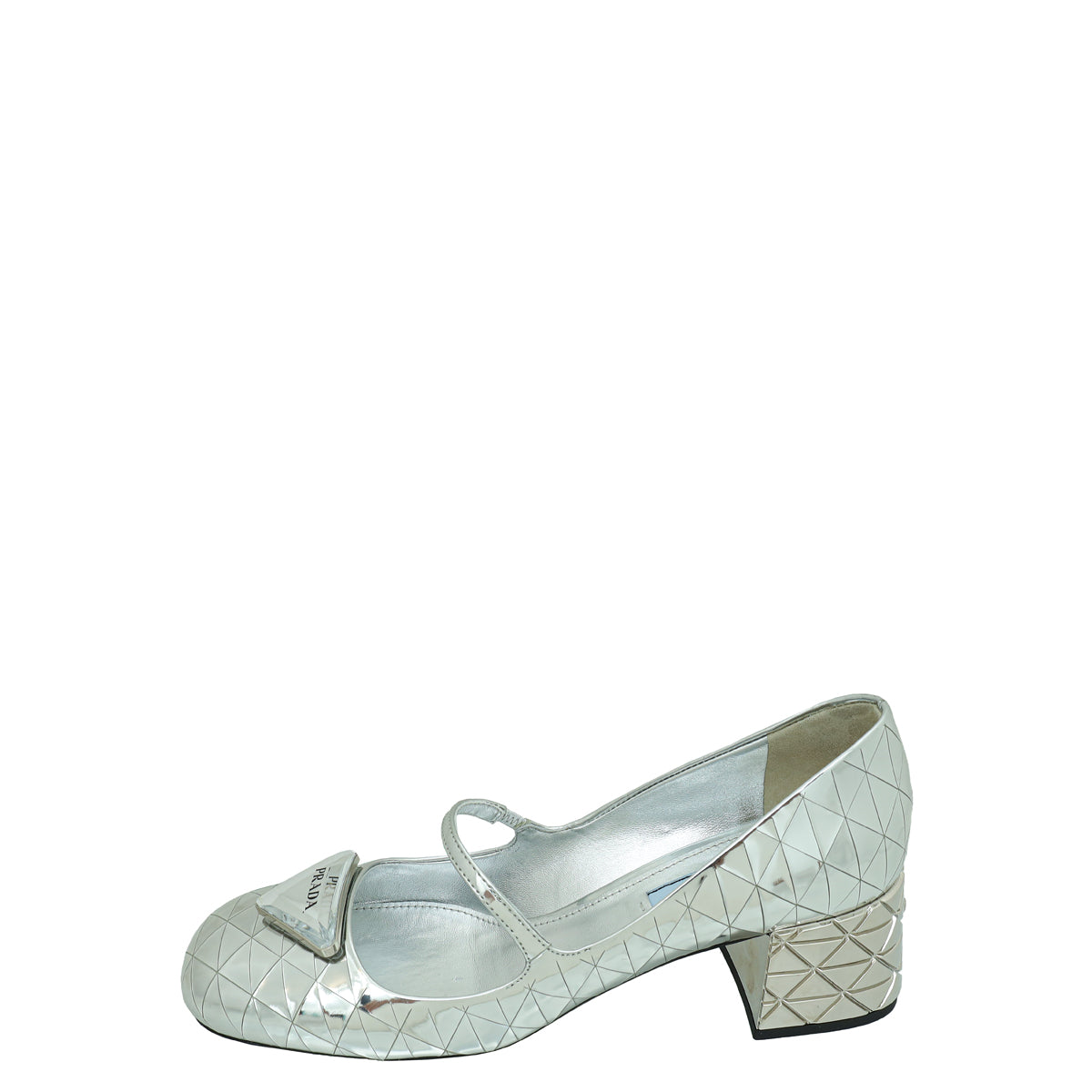 Prada Silver Logo Venice Metallic Mary Jane 37 – THE CLOSET