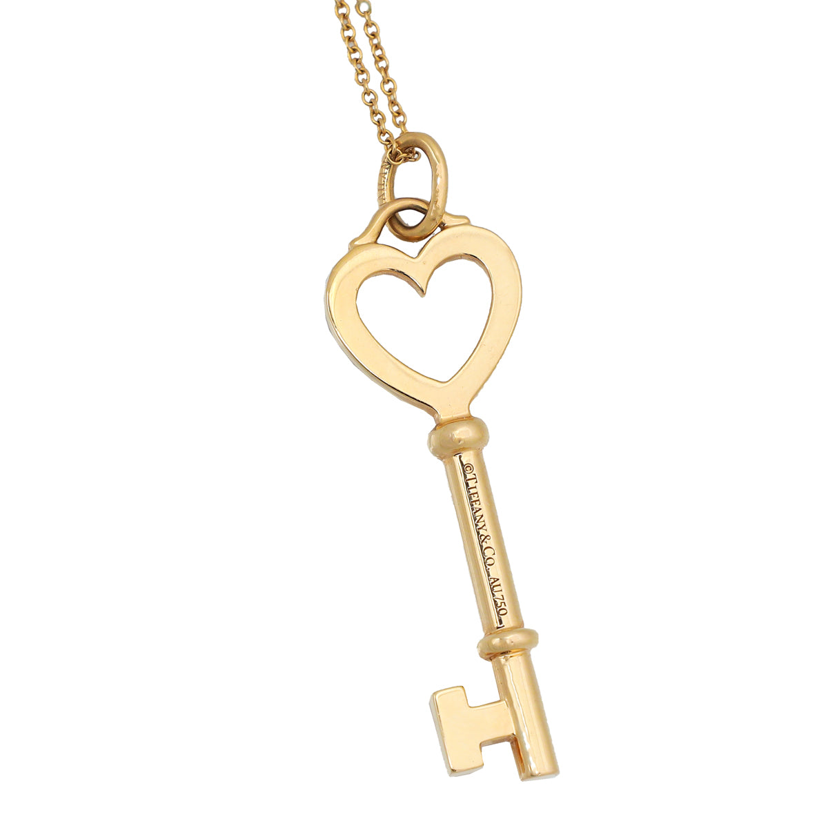 Tiffany & Co 18K Yellow Gold Diamond Heart Key Pendant Necklace – THE ...