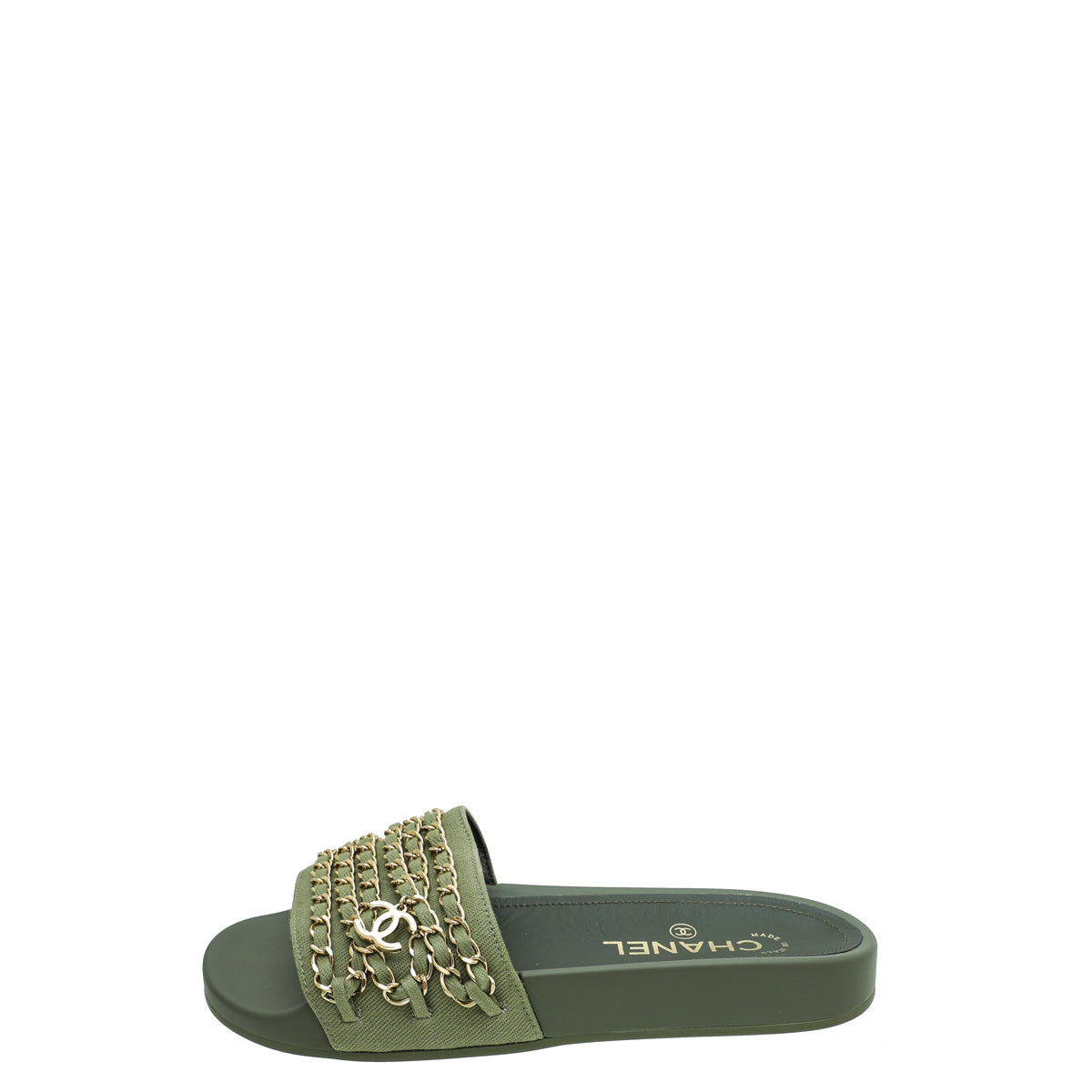 Chanel Khaki CC Chain Pool Slide Mule – THE CLOSET