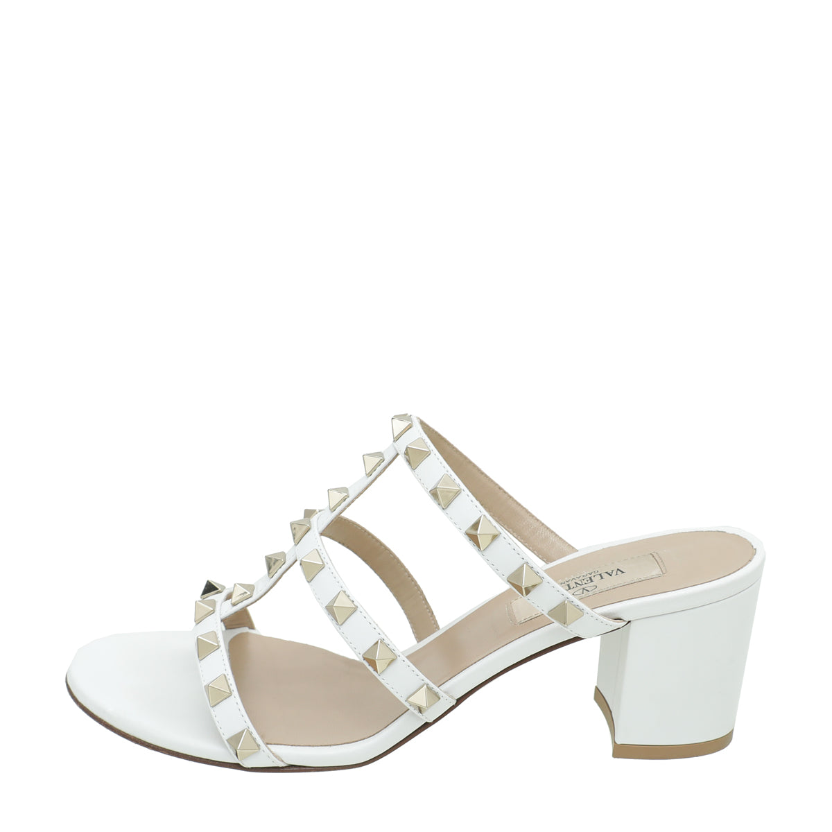 Valentino White Rockstud Block Slide Sandals 36.5 – THE CLOSET