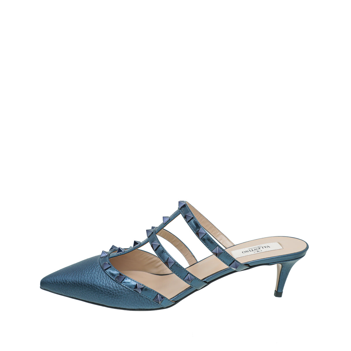 Valentino Metallic Blue Rockstud Mules 40 – THE CLOSET