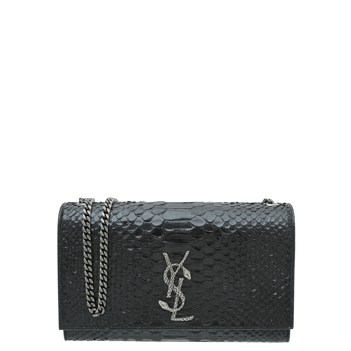 YSL Black Python Embossed Serpent Monogram Kate Satchel Medium Bag ...