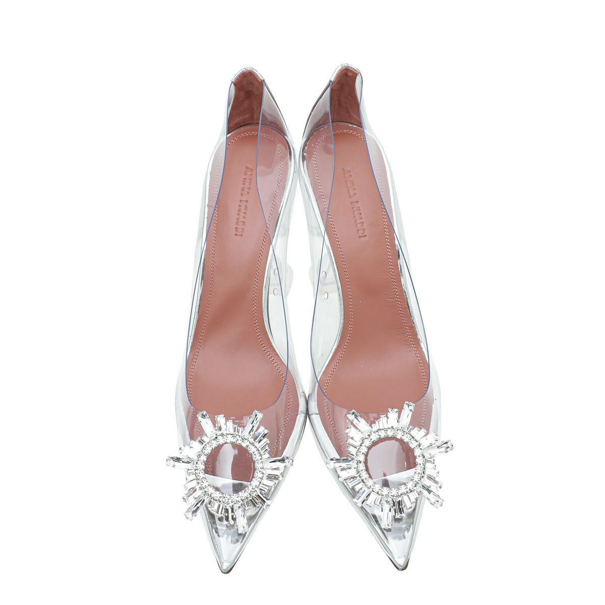 Amina Muaddi White Transparent PVC Begum Glass Pumps 38.5 – THE CLOSET