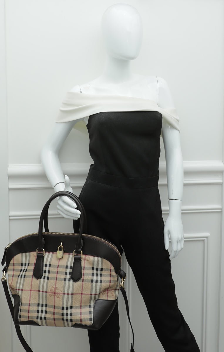 Burberry Chocolate Haymarket Check Medium Primrose Tote Bag – THE CLOSET