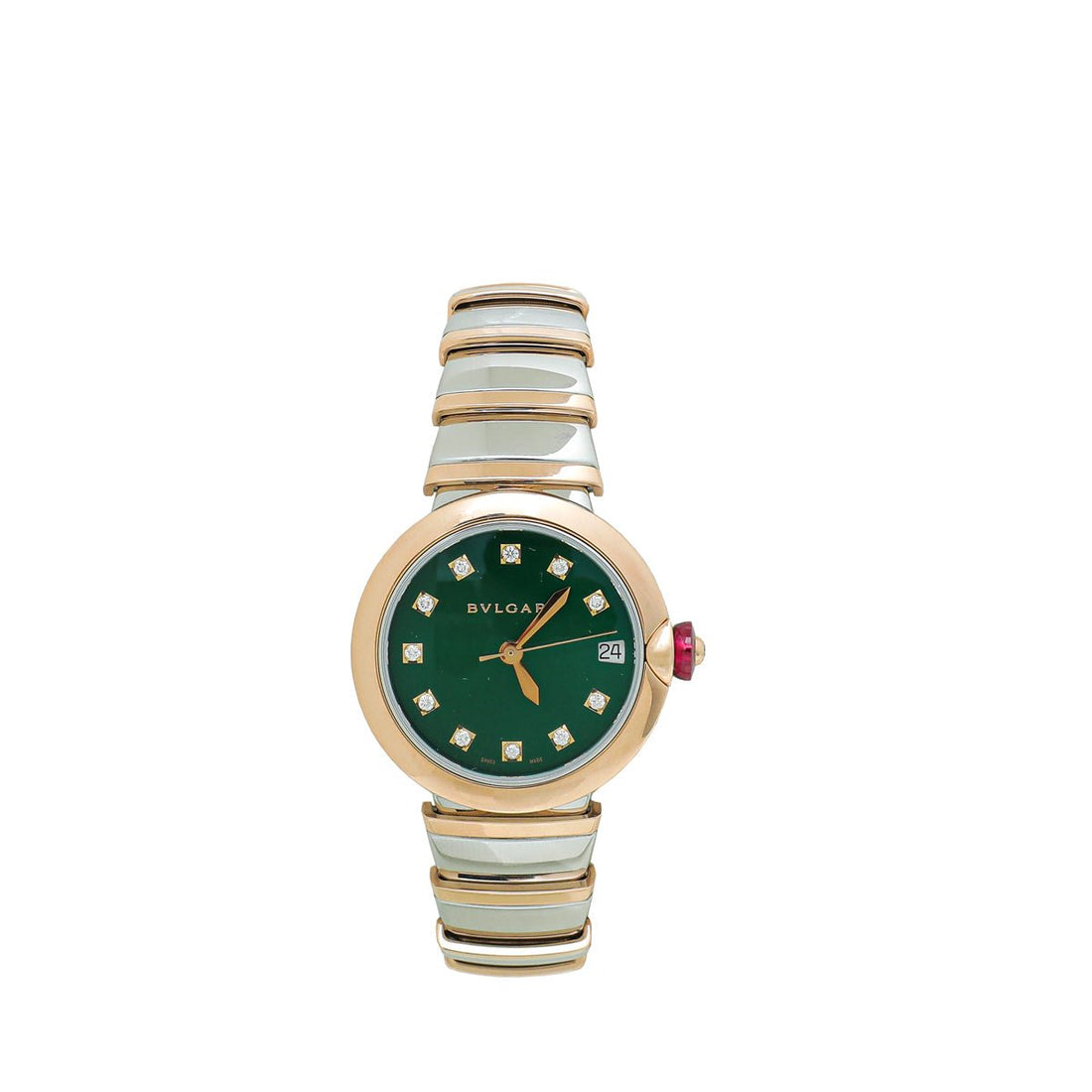 Bvlgari 18K Rose Gold Steel Diamond LVCEA 33mm Watch – THE CLOSET