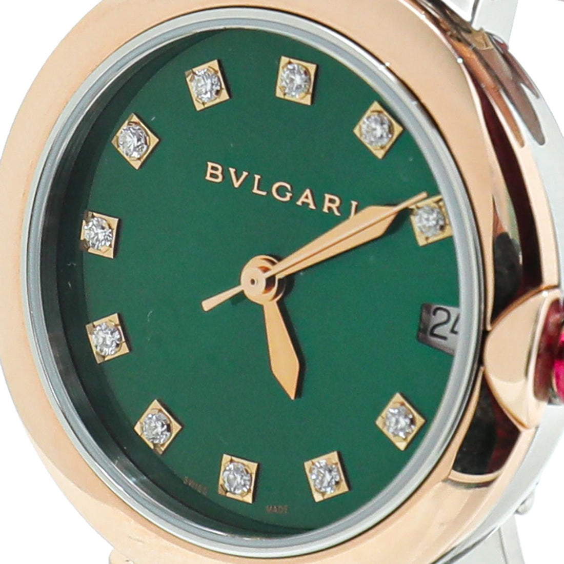 Bvlgari 18K Rose Gold Steel Diamond LVCEA 33mm Watch – THE CLOSET