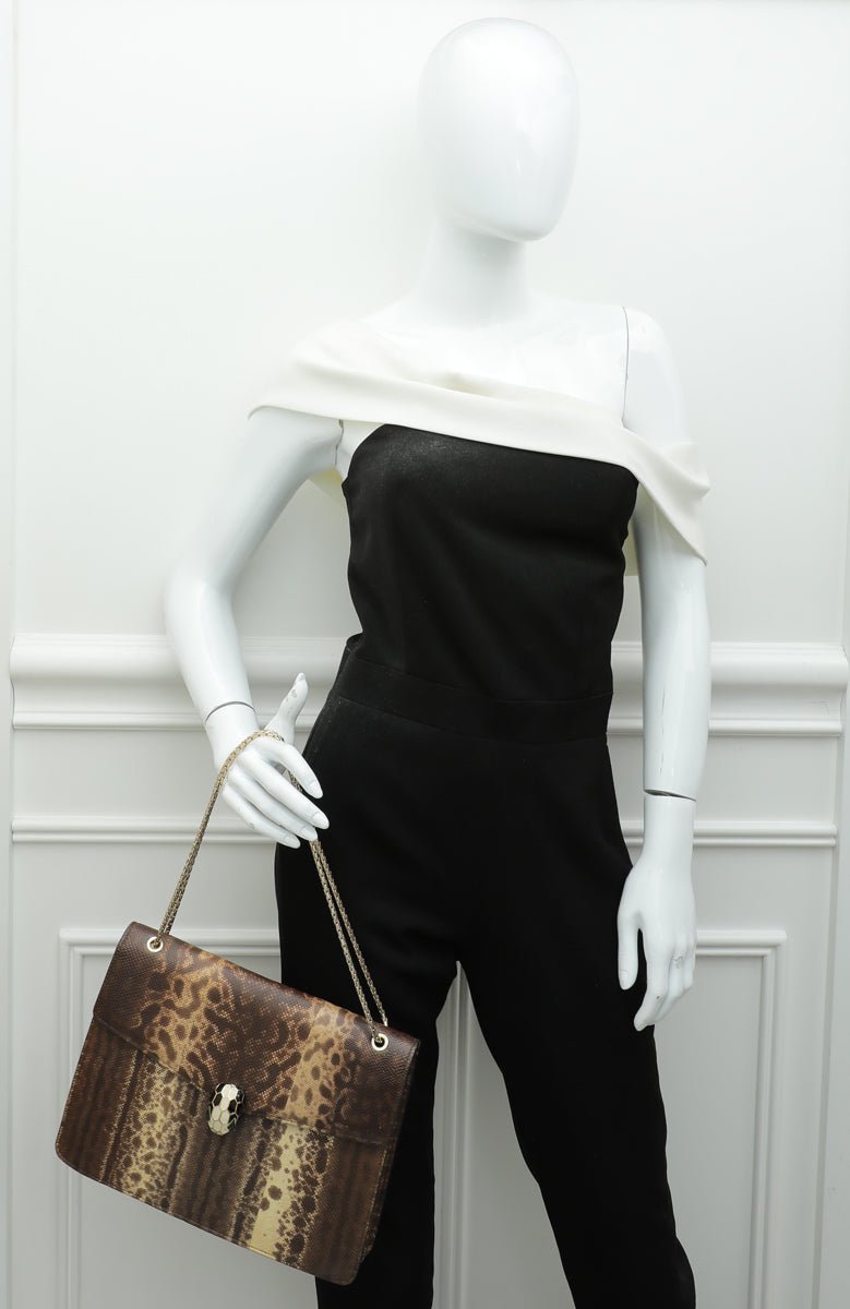 Bvlgari Brown Karung Skin Serpenti Forever Large Bag – THE CLOSET