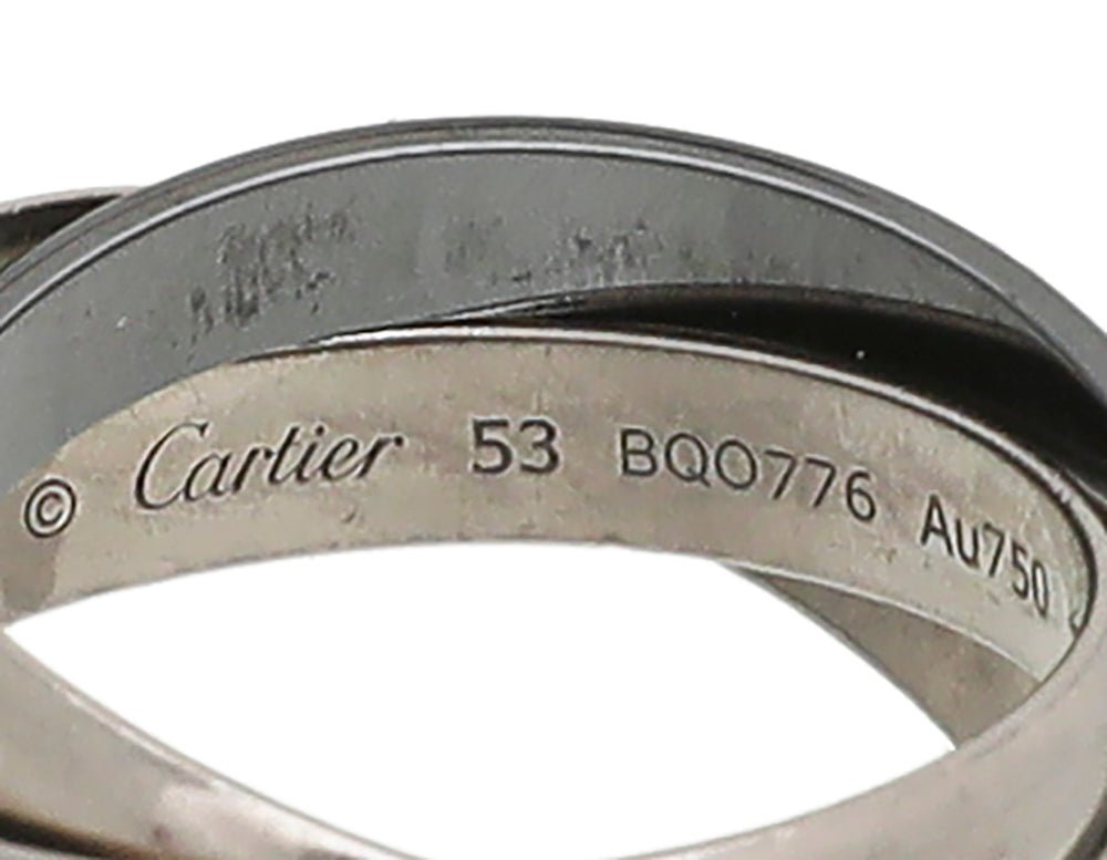 Cartier 18K White Gold Black Ceramic Trinity Classic Ring 53 – THE CLOSET