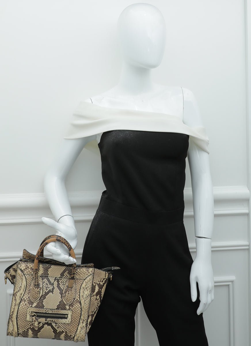Celine Natural Beige Full Python Nano Luggage Bag – THE CLOSET