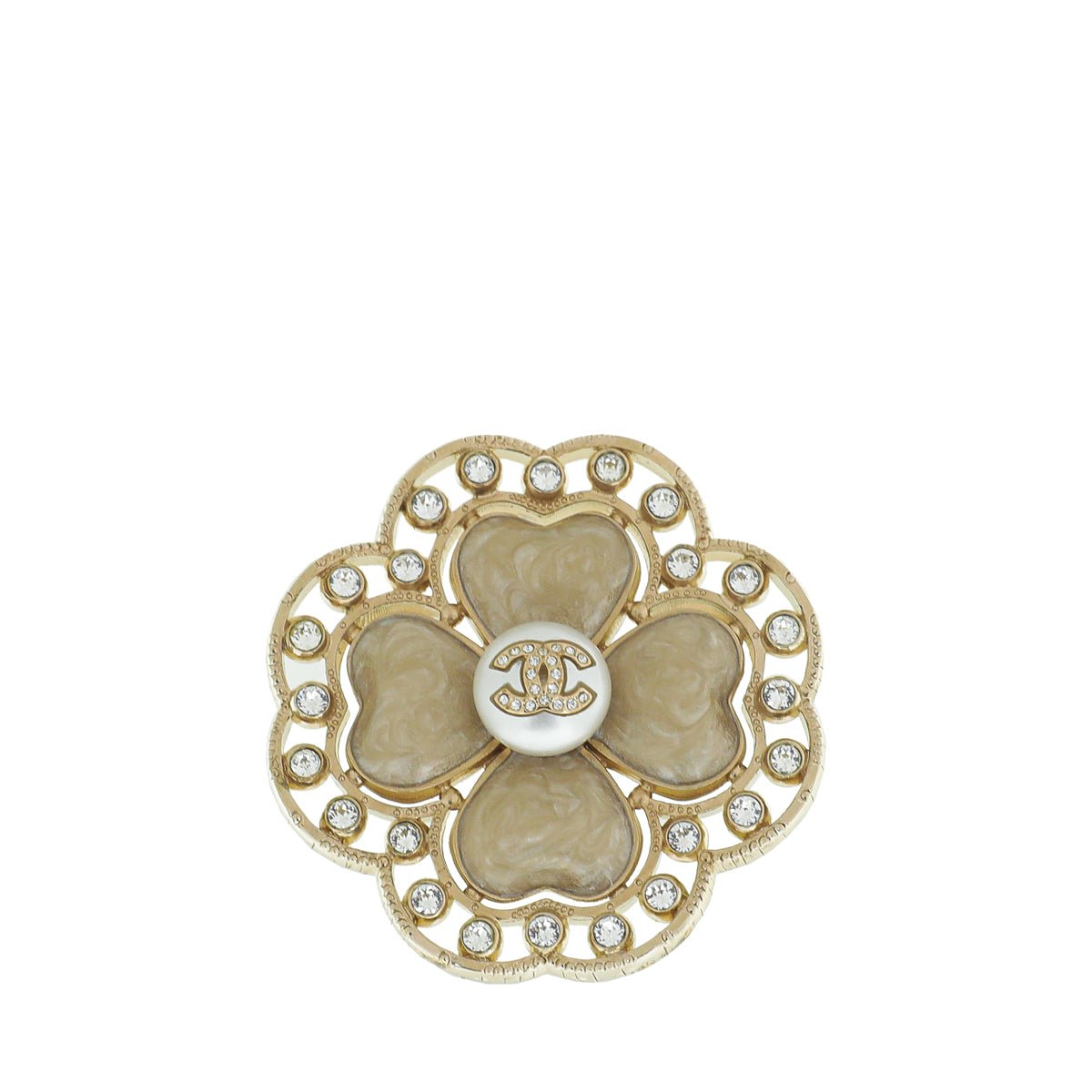 Chanel Beige CC Flower Crystal Enamel Hearts Brooch – THE CLOSET
