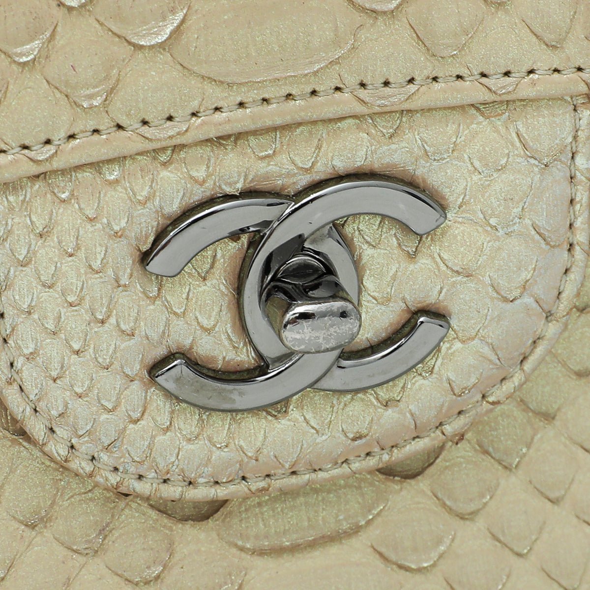 Chanel Beige Metallic Python CC Classic Double Flap Jumbo Bag – THE CLOSET