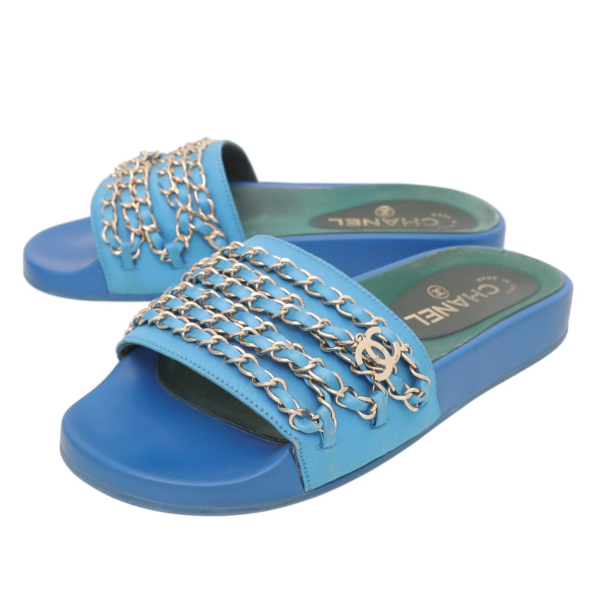 Chanel Bicolor CC Chain Satin Mule Pool Slides Sandals 36 – THE CLOSET