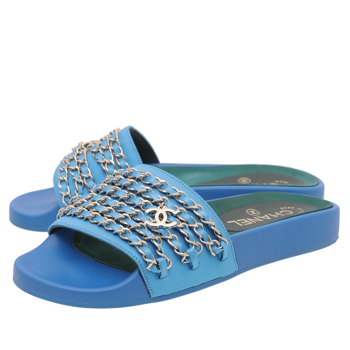 Chanel Bicolor CC Chain Satin Mule Pool Slides Sandals 36 – THE CLOSET