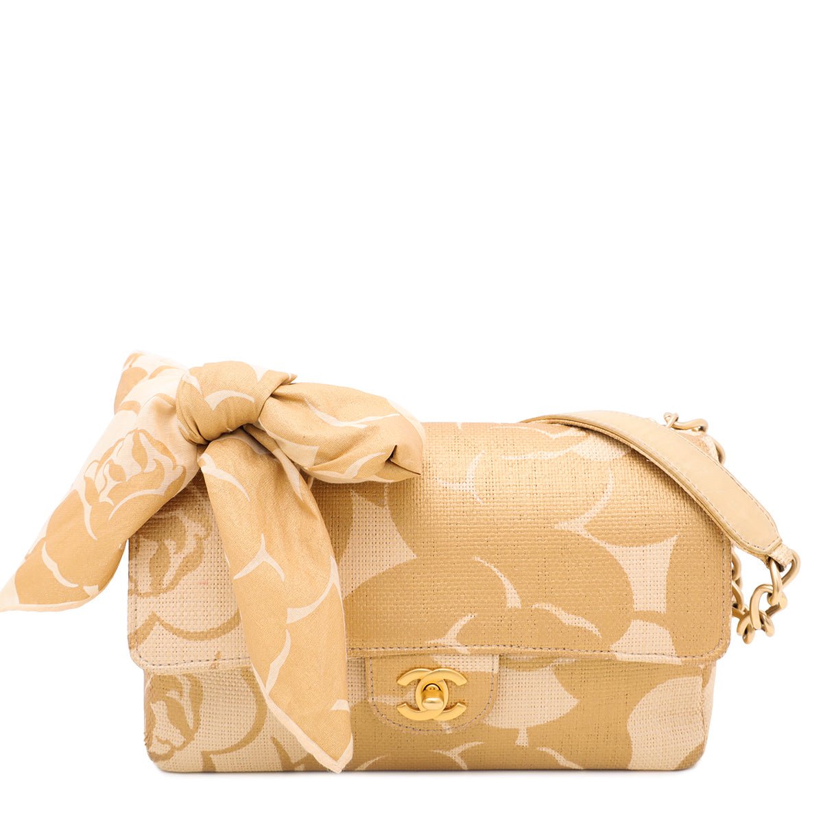 Chanel Bicolor CC Raffia Camellia Print Flap Bag W/ Twilly – THE CLOSET