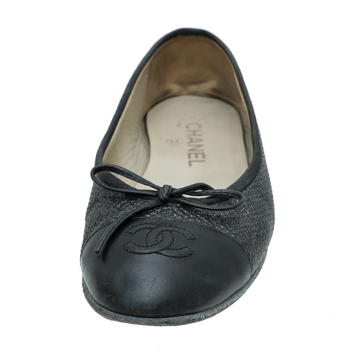 Chanel Black CC Cap Toe Bow Flat Ballerina 37.5 – THE CLOSET