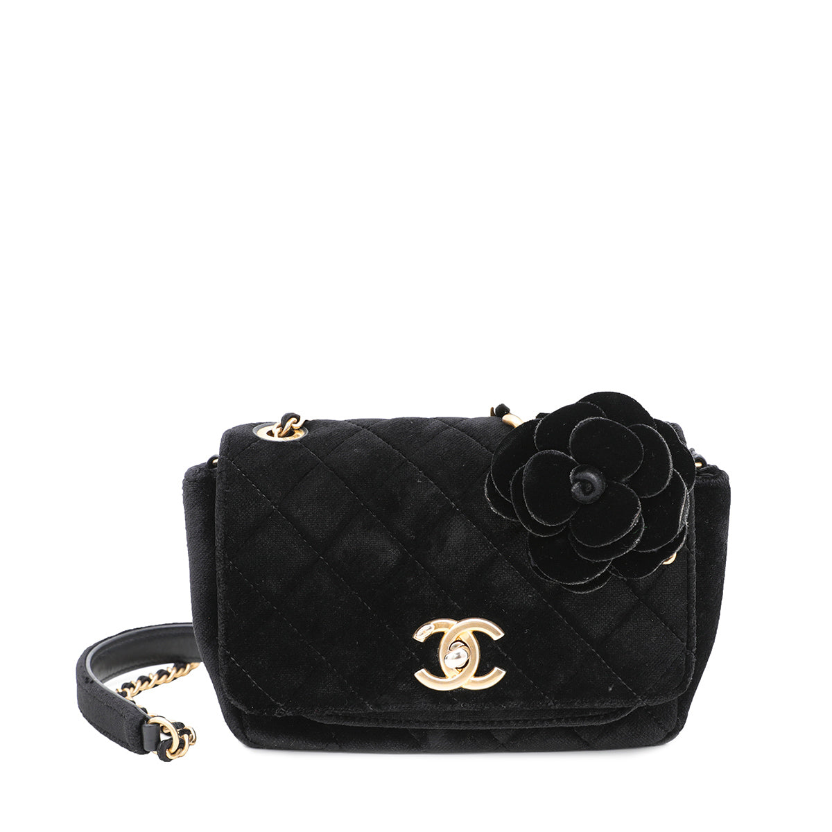 Chanel Black CC Velvet Camellia Flower Bag – THE CLOSET