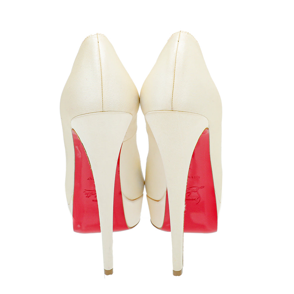 Christian Louboutin Ivory Satin Lady Peep Pumps 37 – The Closet