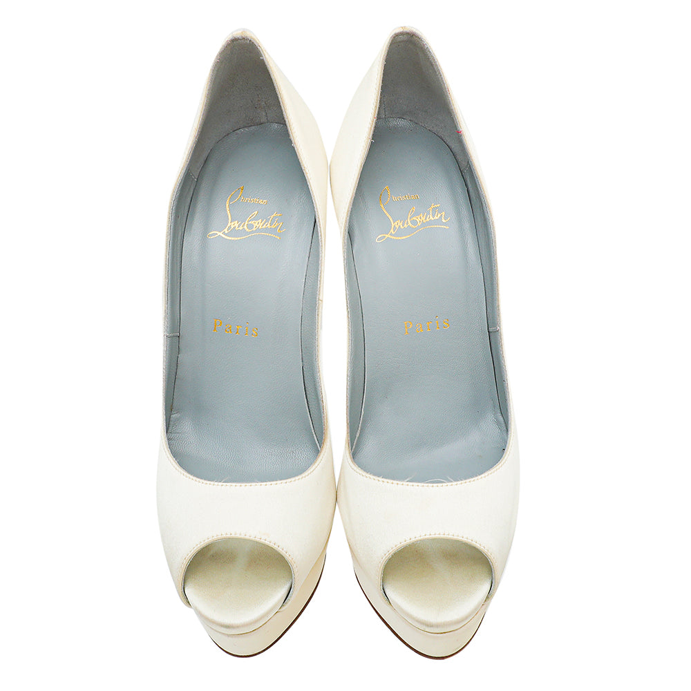 Christian Louboutin Ivory Satin Lady Peep Pumps 37 – The Closet