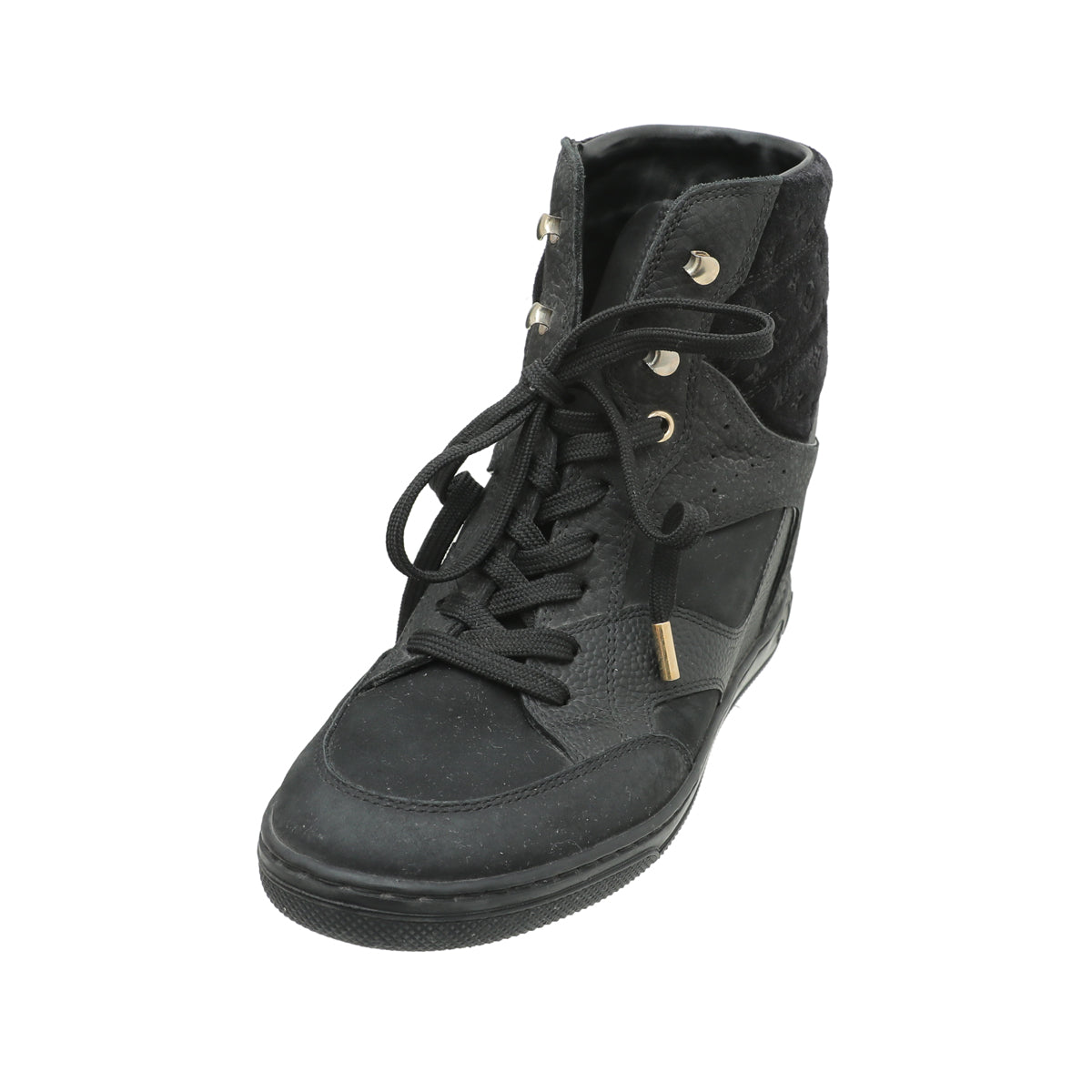 Louis Vuitton Black Monogram Suede Cliff Wedge Sneaker 36 – THE CLOSET
