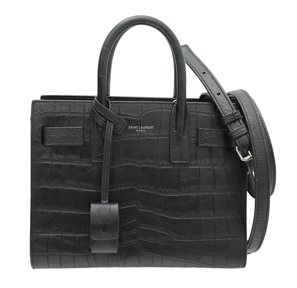 YSL Black Croc Embossed Sac De Jour Bag – THE CLOSET