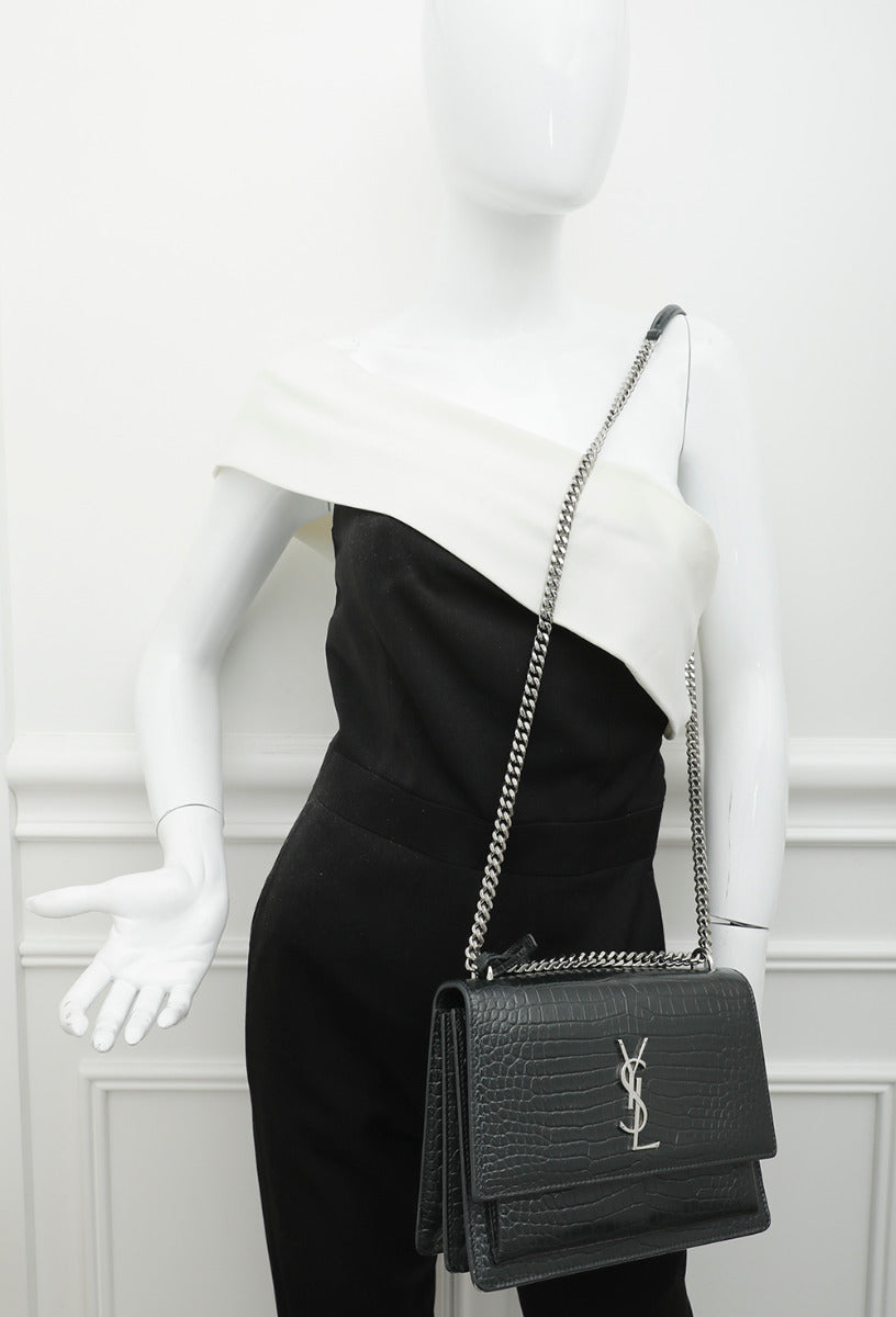 YSL Dark Green Croc Embossed Sunset Bag – THE CLOSET