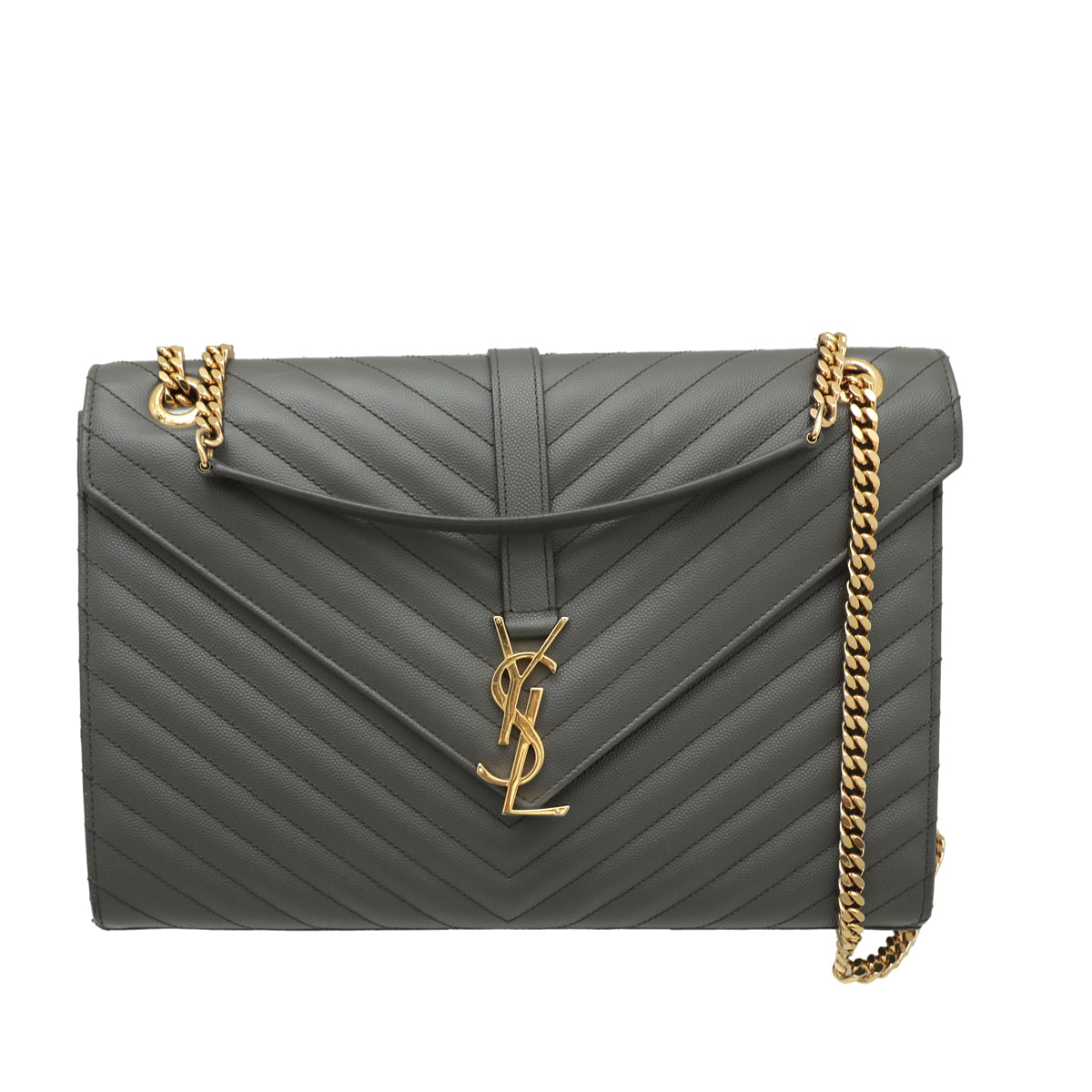 YSL Gray Monogram Satchel Flap Large Bag – THE CLOSET